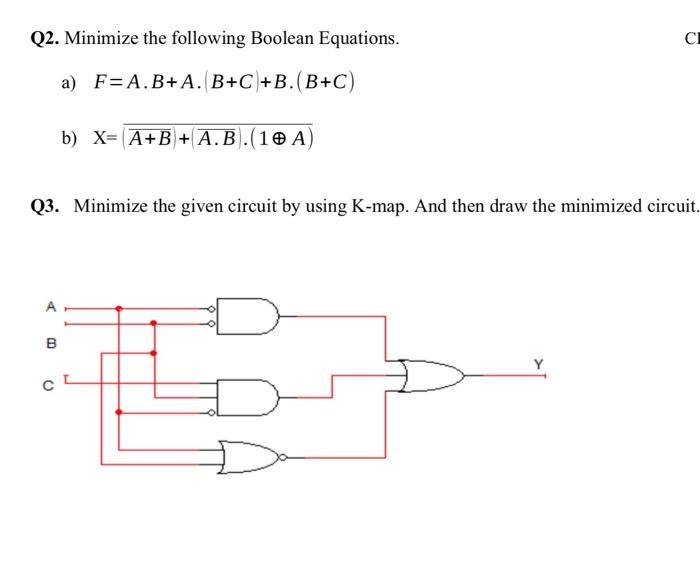 Solved Q2. Minimize the following Boolean Equations. a) | Chegg.com