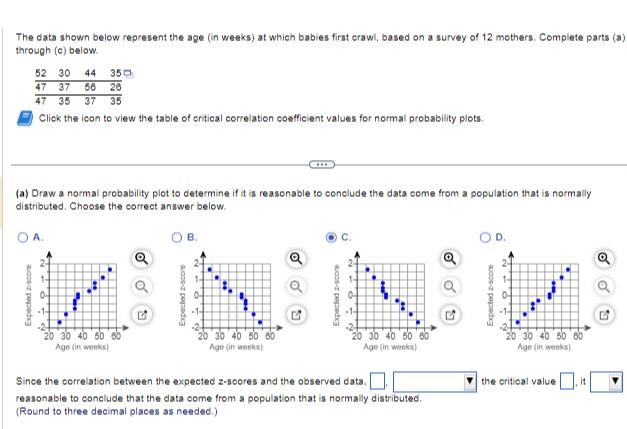 Solved The data shown below represent the age (in weeks) ﻿at | Chegg.com