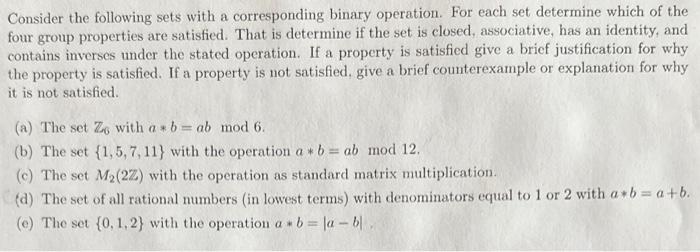Solved Consider the following sets with a corresponding | Chegg.com