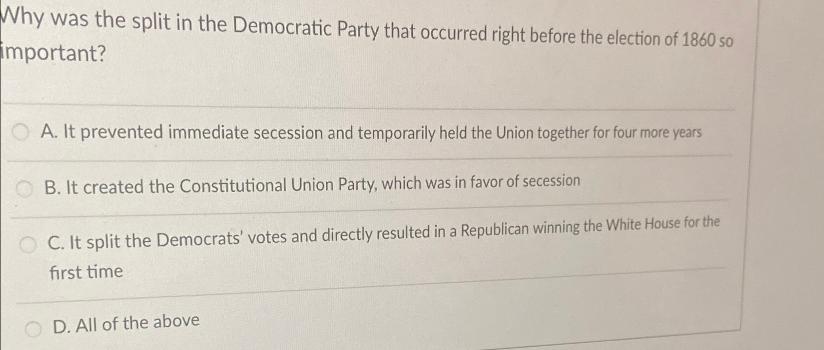 Solved Why was the split in the Democratic Party that | Chegg.com