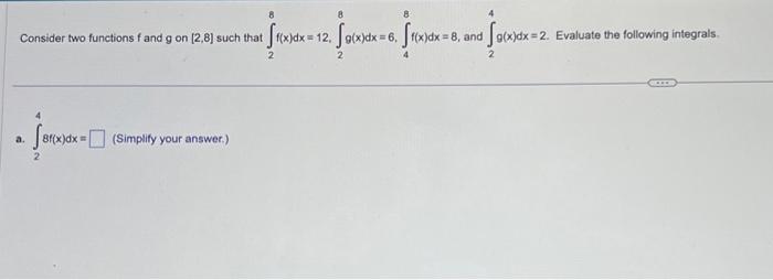 Solved Consider two functions f and g on [2,8] such that | Chegg.com