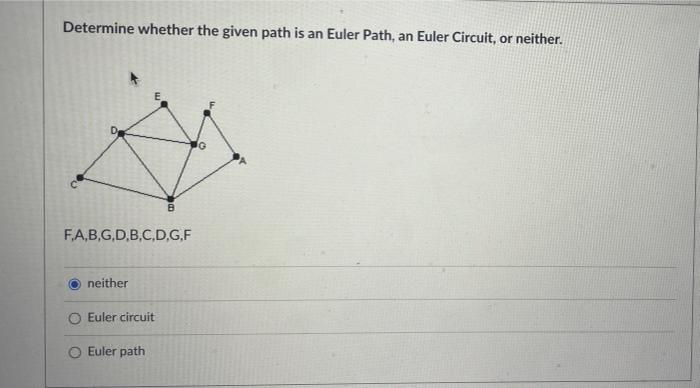 Solved Determine whether the given path is an Euler Path, an | Chegg.com