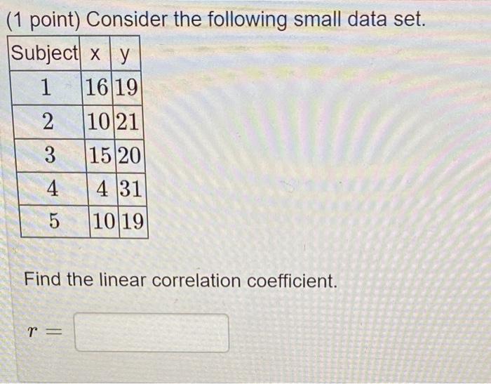 Solved (1 point) Consider the following small data set. | Chegg.com