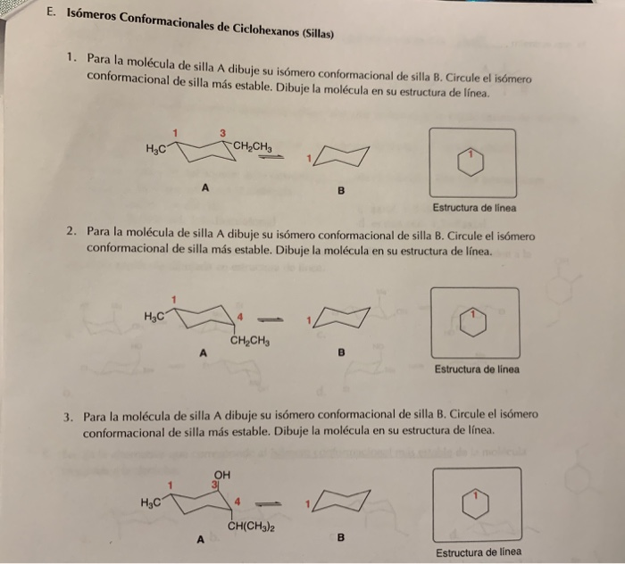 Solved E. Isómeros Conformacionales de Ciclohexanos (Sillas) | Chegg.com