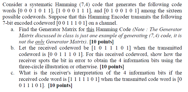 Consider a systematic Hamming (7,4) ﻿code that | Chegg.com