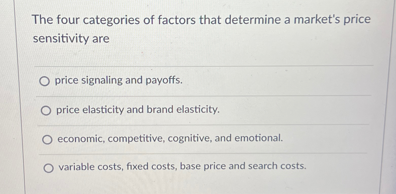 Solved The four categories of factors that determine a | Chegg.com