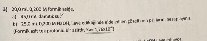 Solved 3) 20,0 mL 0,200 M formik aside, a) 45,0 mL damitık | Chegg.com