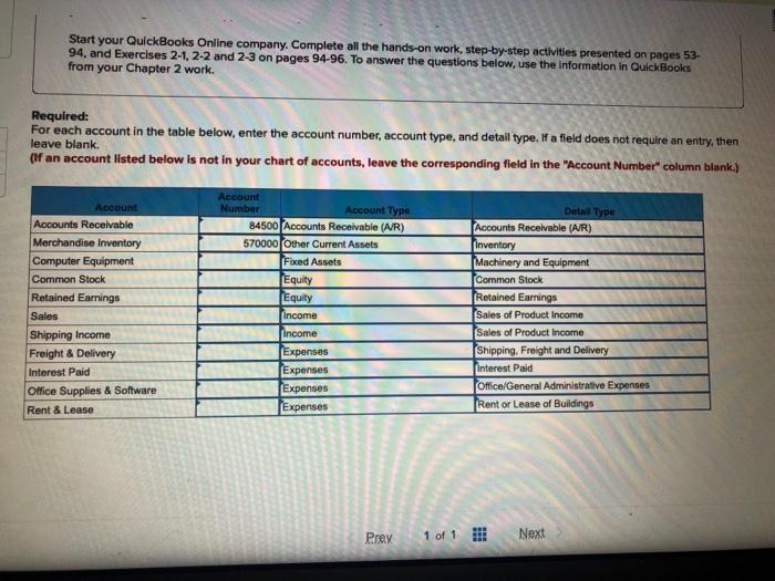 Start your QuickBooks Online company. Complete all | Chegg.com