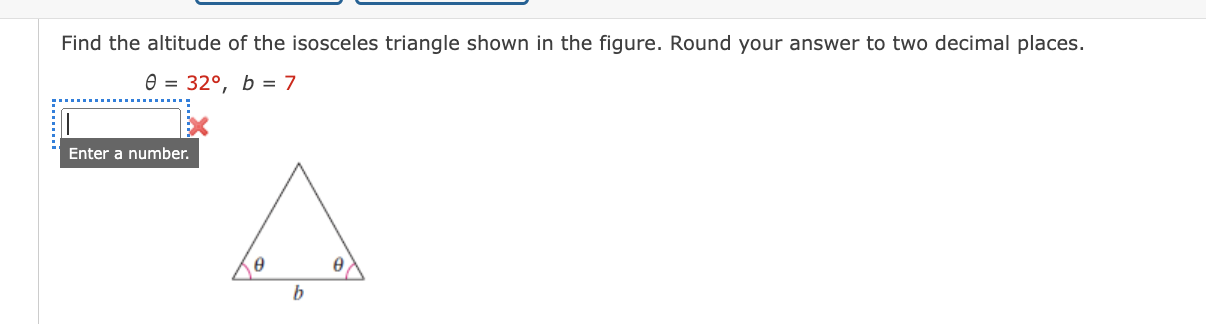 Solved Find the altitude of the isosceles triangle shown in | Chegg.com