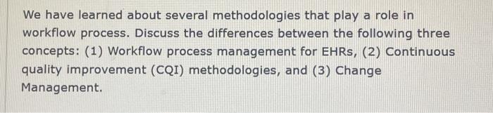 Solved We have learned about several methodologies that play | Chegg.com