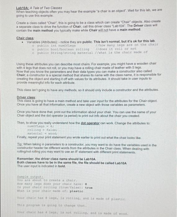 Solved Lab10A: A Tale of Two Classes When teaching objects | Chegg.com
