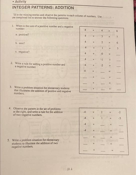 Solved THl in the missing entries and observe the patterns | Chegg.com