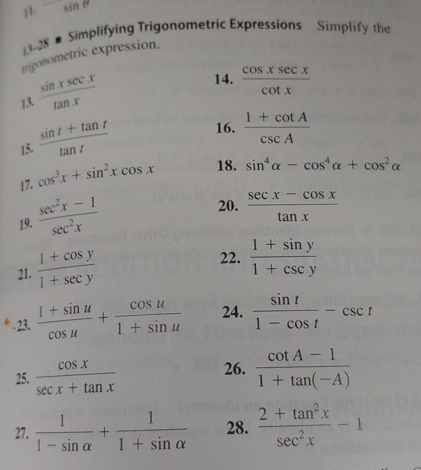 Solved 13-28 #Simplifying Trigonometric Expressions Simplify | Chegg.com