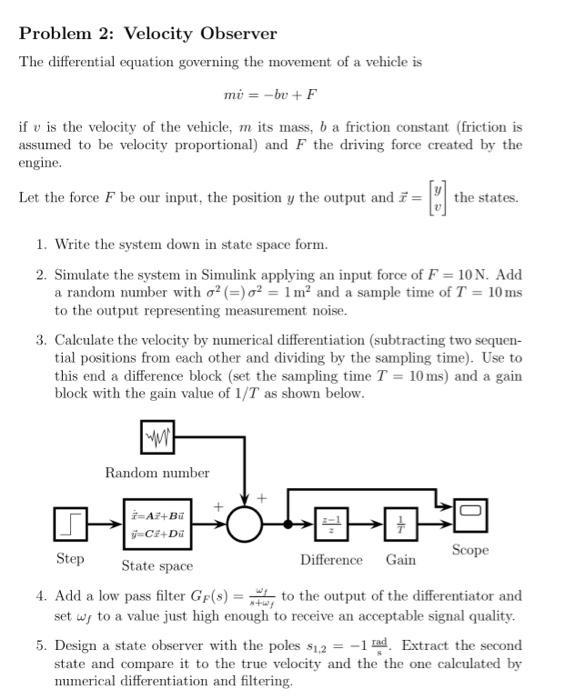 Problem 2: Velocity Observer The differential | Chegg.com