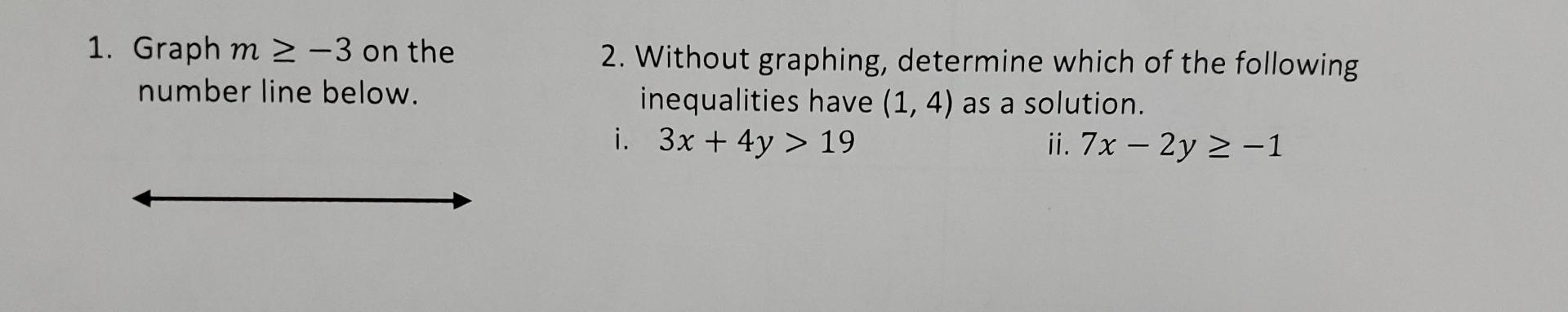 Solved 1. Graph m 2-3 on the number line below. 2. Without | Chegg.com