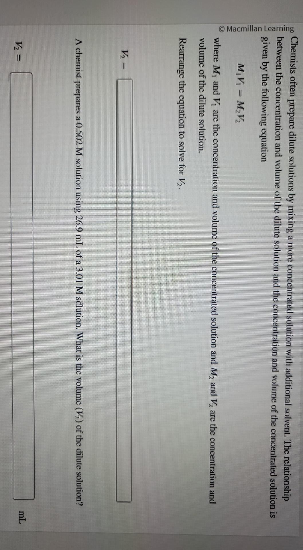 Solved Chemists often prepare dilute solutions by mixing a | Chegg.com