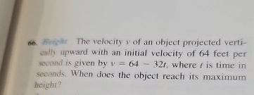 Solved 6h. ﻿Whis The velocity v ﻿of an object projected | Chegg.com