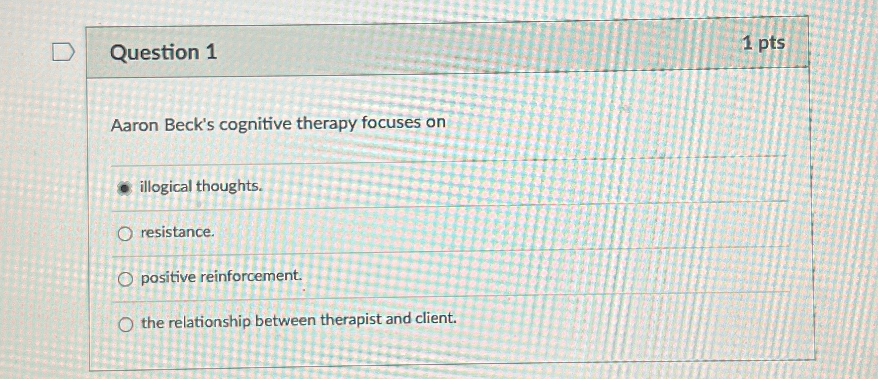 Solved Question 11ptsAaron Beck's cognitive therapy focuses | Chegg.com