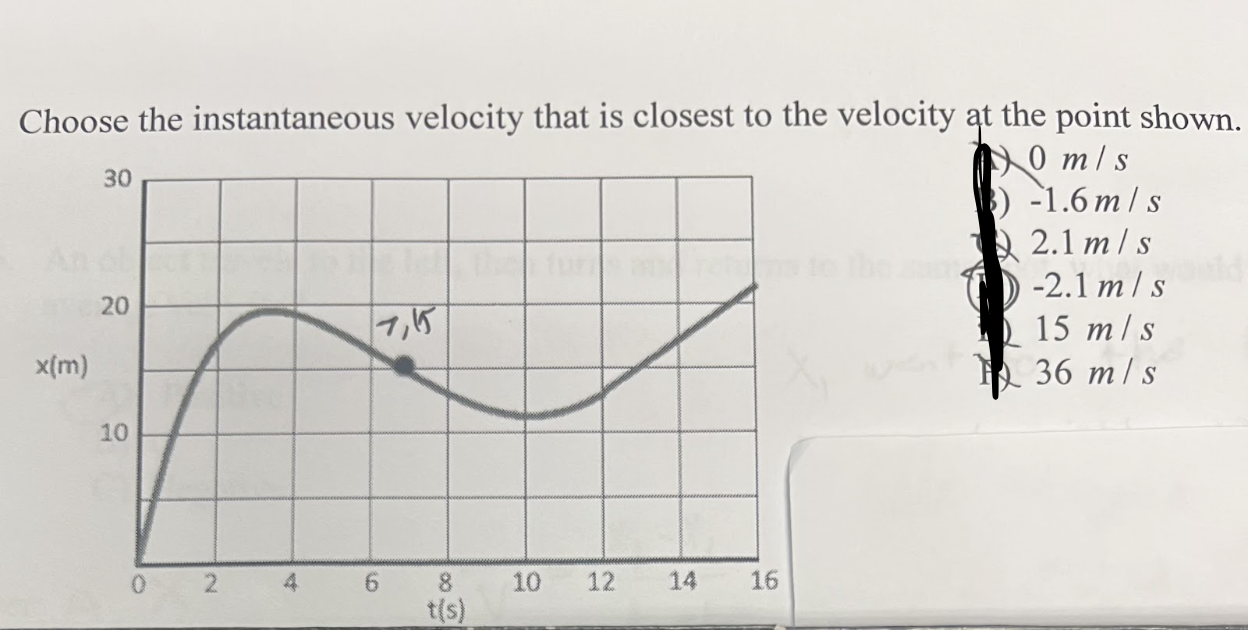 Solved Choose the instantaneous velocity that is closest to | Chegg.com