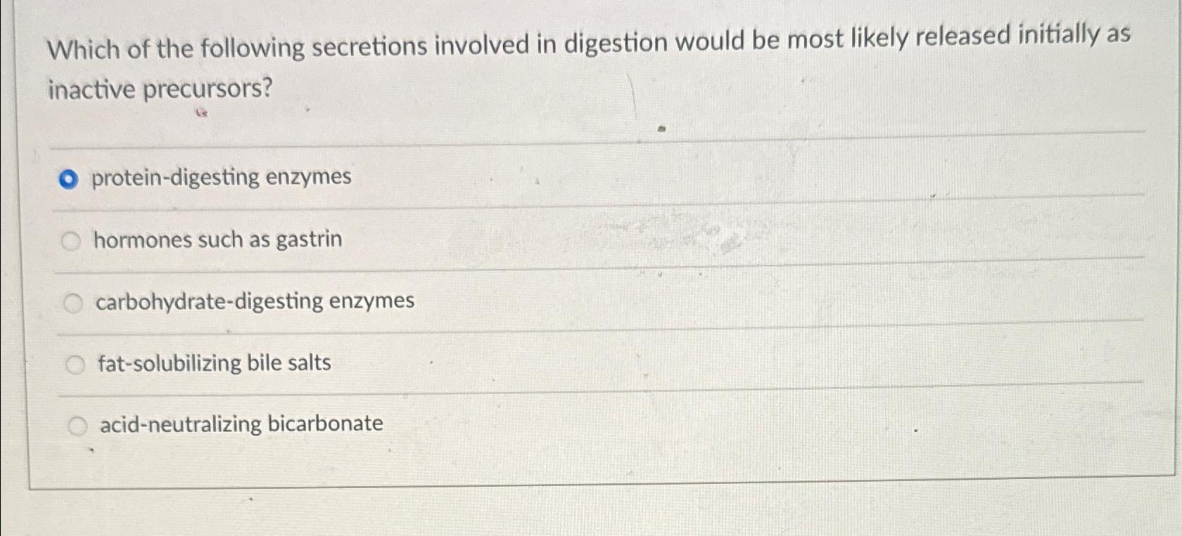 Solved Which of the following secretions involved in | Chegg.com