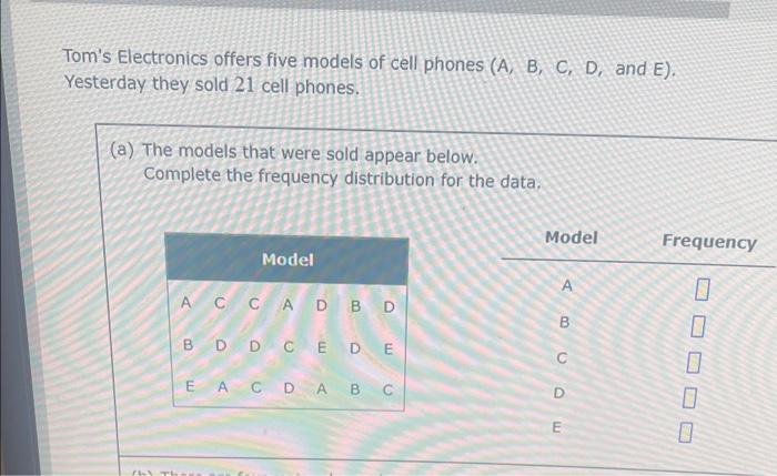 Solved Tom's Electronics offers five models of cell phones | Chegg.com