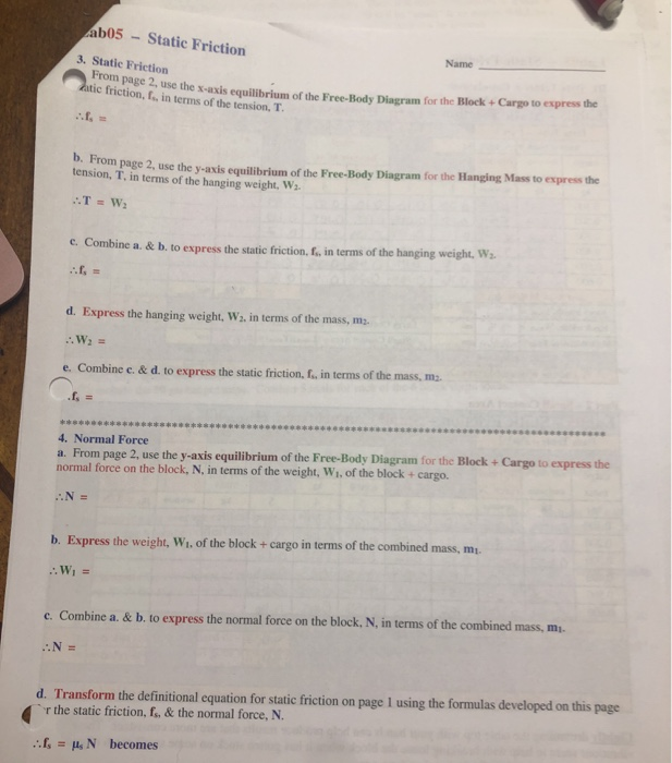 Name Lab05 Static Friction 2. Ramps: Assume x & y | Chegg.com