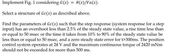 Solved Implement Fig. 1 considering G(s)=θ(s)/Va(s). Select | Chegg.com
