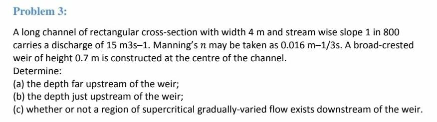 Solved Problem 3: A long channel of rectangular | Chegg.com