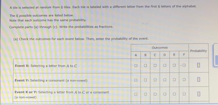 Solved A tille is selected at random from 6 tiles. Each tile | Chegg.com