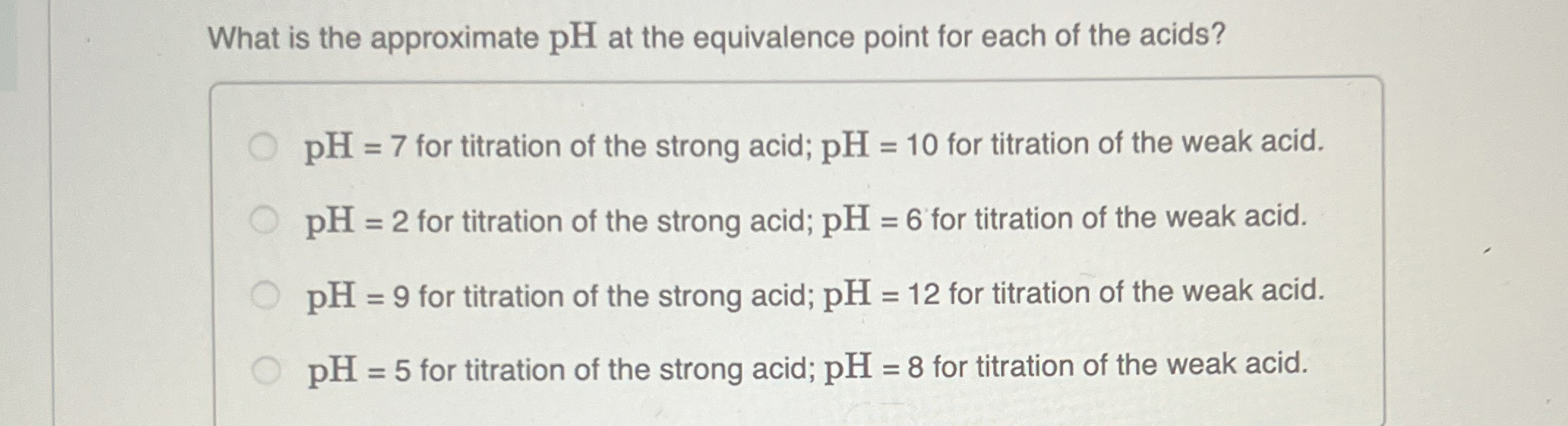 Solved What is the approximate pH at the equivalence point | Chegg.com