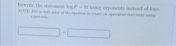 Solved Rewrite the statement lnq=7z using exponents instead | Chegg.com