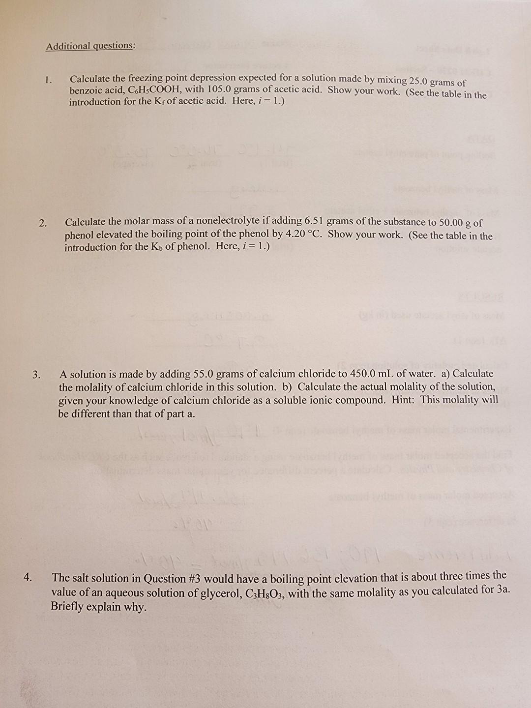 Solved Below is a table of Kb and Kf values for several | Chegg.com