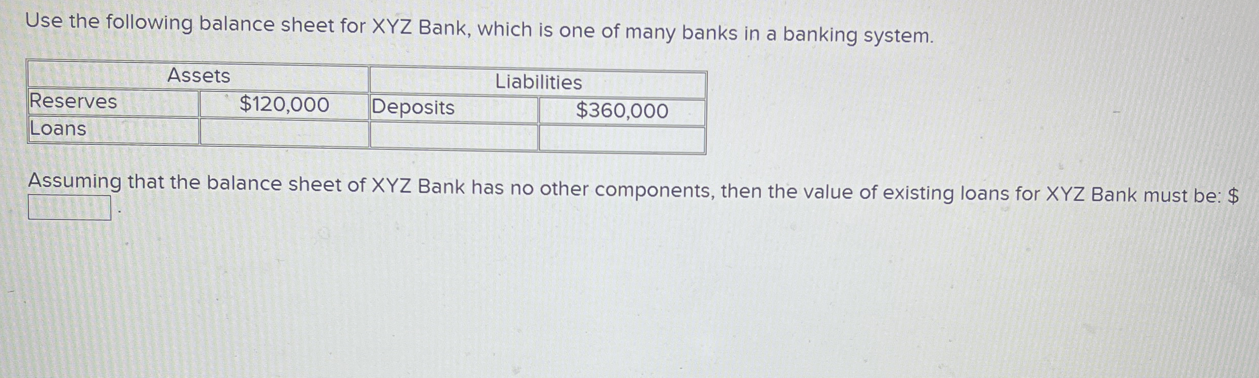 Solved Use the following balance sheet for XYZ Bank, which | Chegg.com