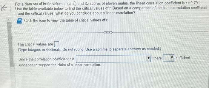 Solved For a data set of brain volumes (cm3) and IQ scores | Chegg.com