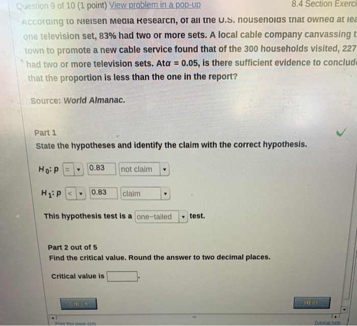 Solved Question 9 of 10 (1 point) View problem in a pop-up | Chegg.com