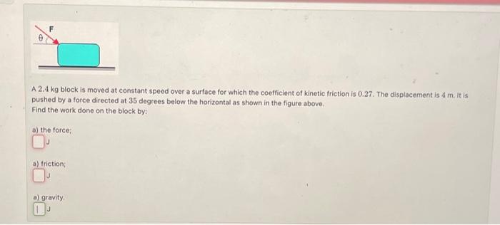 Solved A 2.4 kg block is moved at constant speed over a | Chegg.com