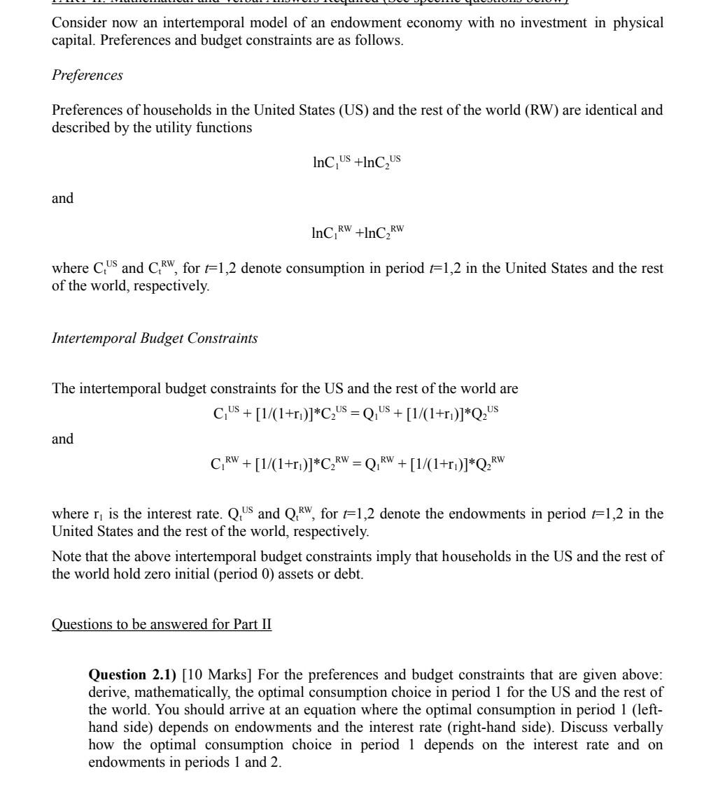 Consider now an intertemporal model of an endowment | Chegg.com