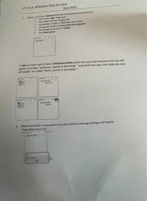 Solved CT 1513 INTRODUCTION TO JAVA Quiz (GUI) 1. Define a | Chegg.com
