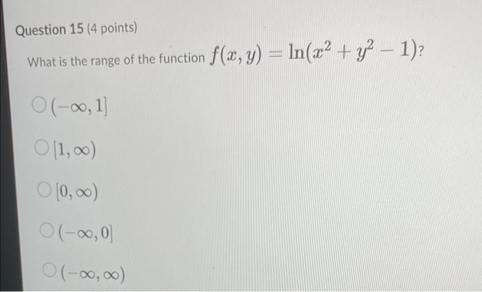 Solved What Is The Range Of The Function F X Y Ln X2 Y2−1