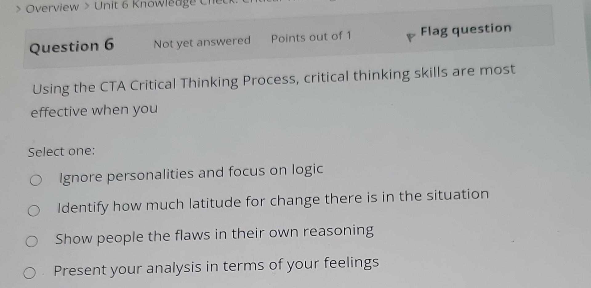 Solved Using the CTA Critical Thinking Process, critical | Chegg.com