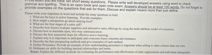 Solved TUNS GAC you will have len short essay questions. | Chegg.com