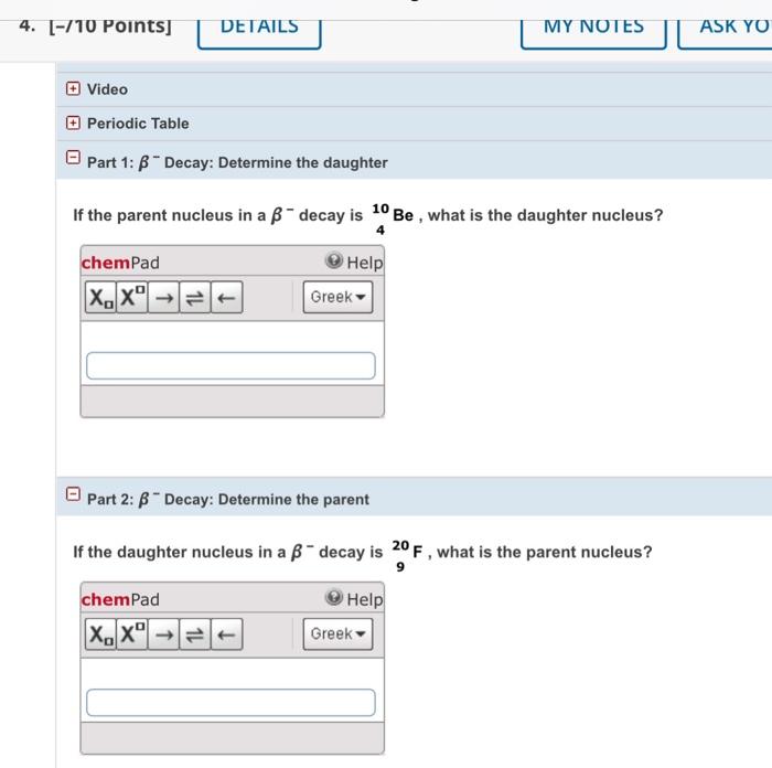 Solved Video Periodic Table Part 1: Determine the daughter | Chegg.com