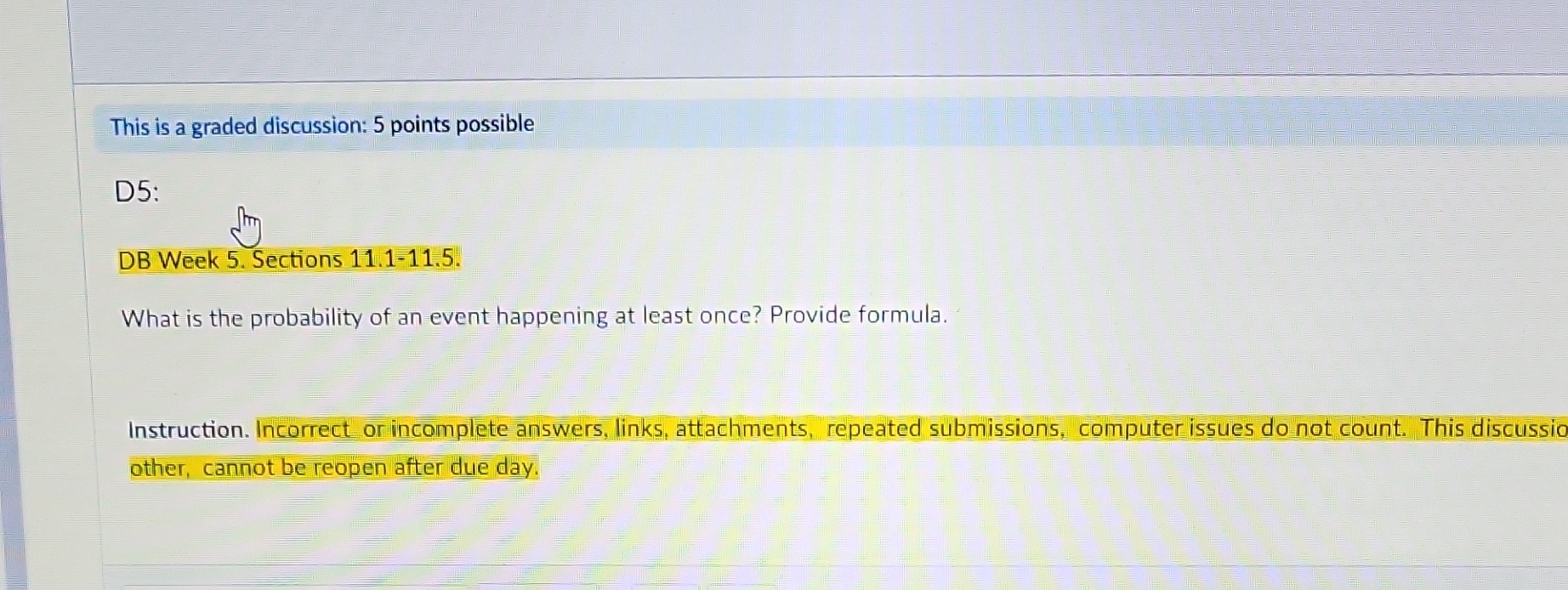 Solved This is a graded discussion: 5 ﻿points possibleD5:DB | Chegg.com