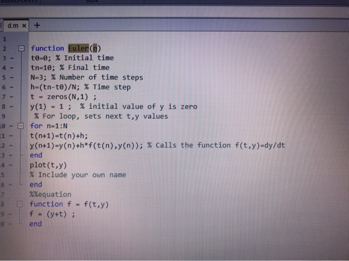 Solved this program on matlab the main equation is dy/dt= | Chegg.com