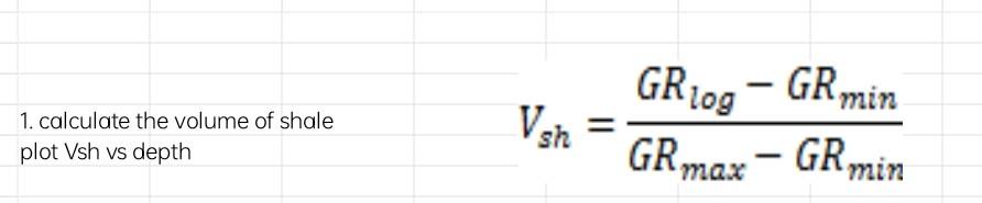 Vsh=GRmax−GRminGRlog−GRmin | Chegg.com
