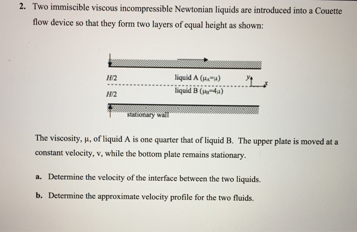 Solved 2. Two immiscible viscous incompressible Newtonian | Chegg.com