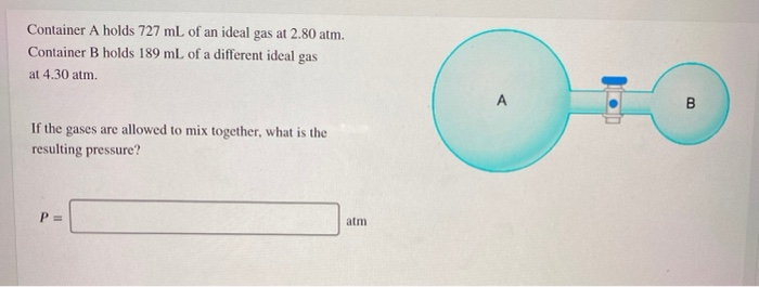 Solved Container A holds 727 mL of an ideal gas at 2.80 atm. | Chegg.com