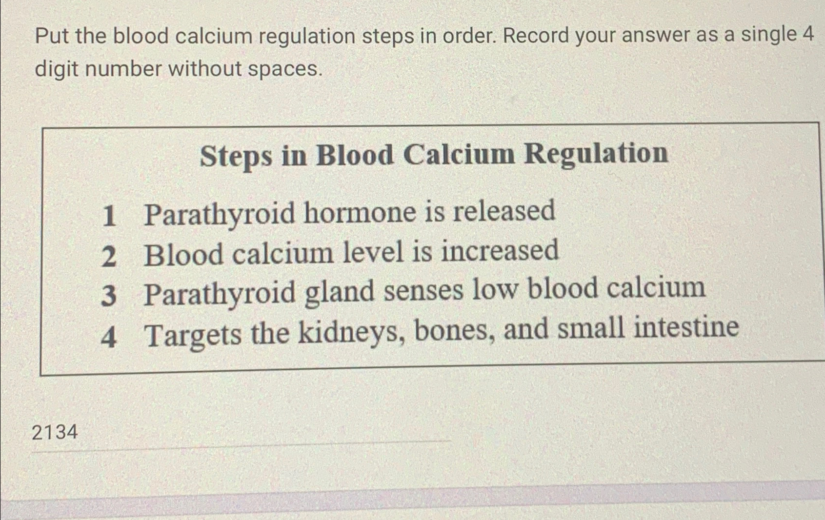 Put the blood calcium regulation steps in order. | Chegg.com