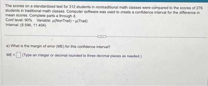 Solved The scores on a standardized test for 312 students in | Chegg.com