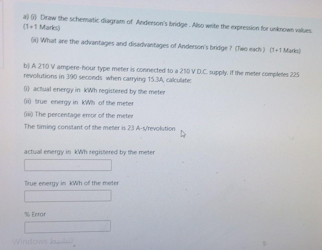 Solved a) 0 Draw the schematic diagram of Anderson's bridge. | Chegg.com